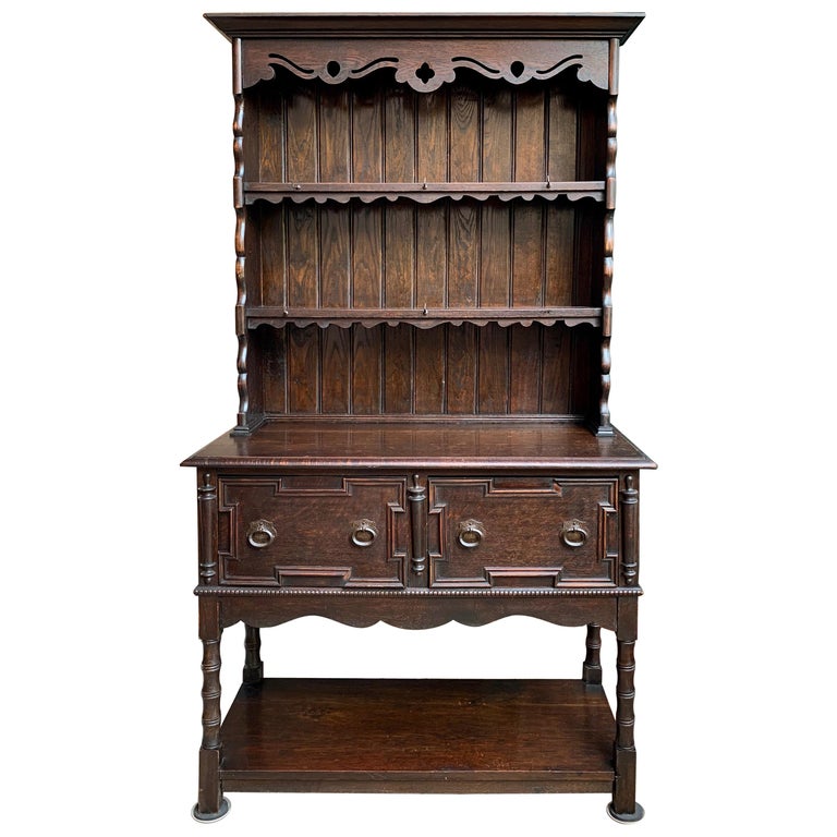 19th Century English Carved Oak Welsh Dresser Sideboard Hutch Jacobean ...