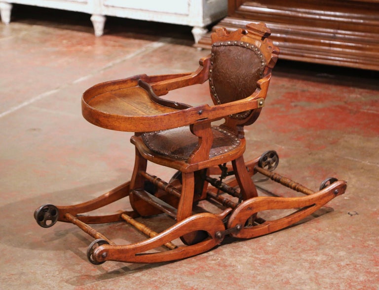 19th Century English Carved Walnut and Leather Adjustable High Chair ...