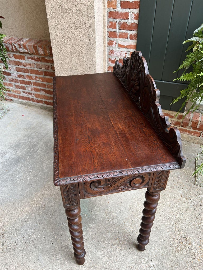 19th century English Console Foyer Sofa Table Barley Twist Carved Renaissance For Sale at 1stDibs