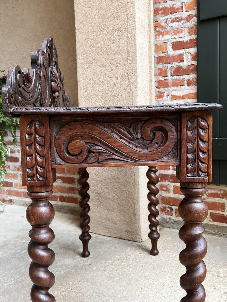 19th century English Console Foyer Sofa Table Barley Twist Carved Renaissance For Sale at 1stDibs