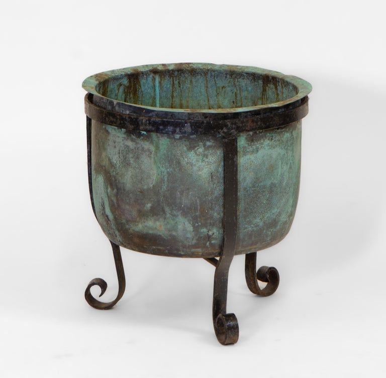 19th Century English Copper Verdigris Planter On Wrought Iron Stand For ...