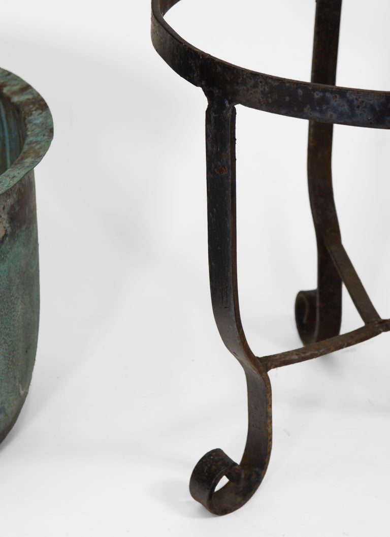19th Century English Copper Verdigris Planter On Wrought Iron Stand For ...