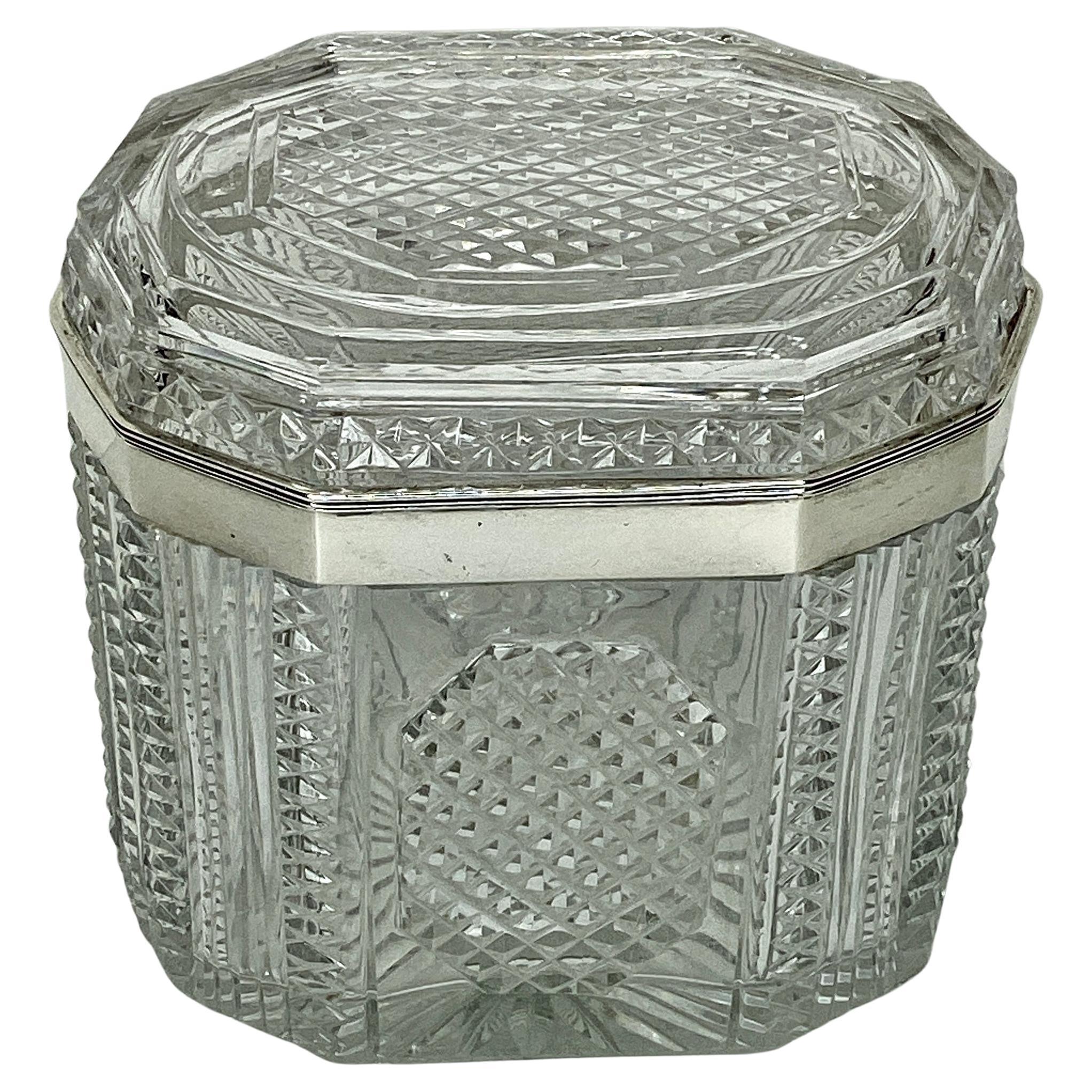 Large 19th Century Crystal Box with Blue Enamel Decoration For Sale at ...