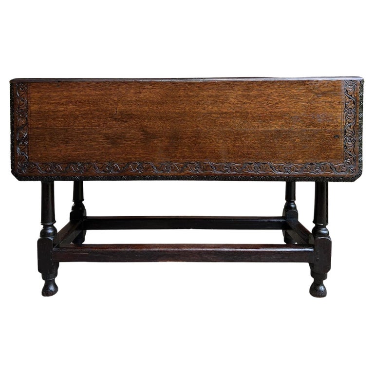 19th Century English Drop Leaf Table Oak Square Dining Console Sofa ...