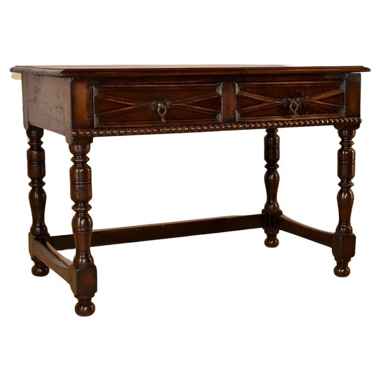 19th Century English Elm and Oak Writing Table For Sale at 1stDibs