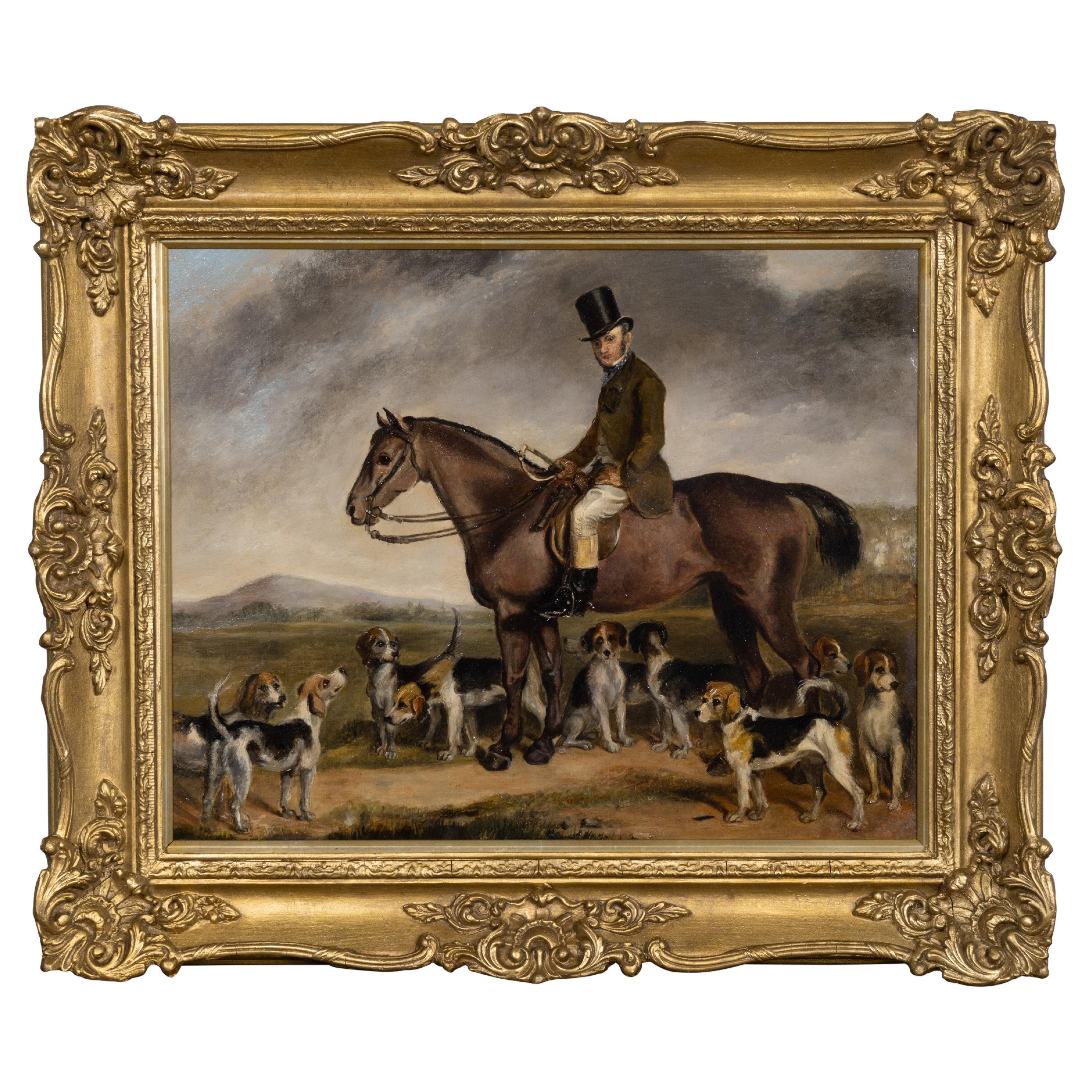 18th Century Oil On Canvas Painting Of a British Hunting Scene For Sale ...