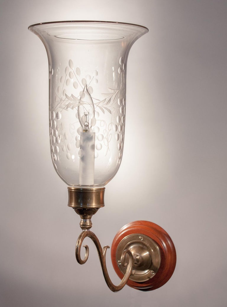 19th Century English Etched Hurricane Shade Wall Sconces at 1stDibs