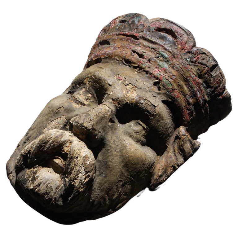 19th Century English Fairground Circus Mask Bust Carving Ottoman Curio ...