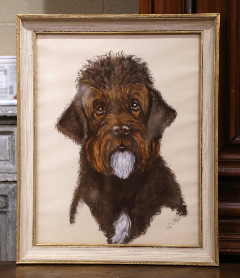 19th Century English Framed Cocker Spaniel Puddle Mix Pastel Signed F ...