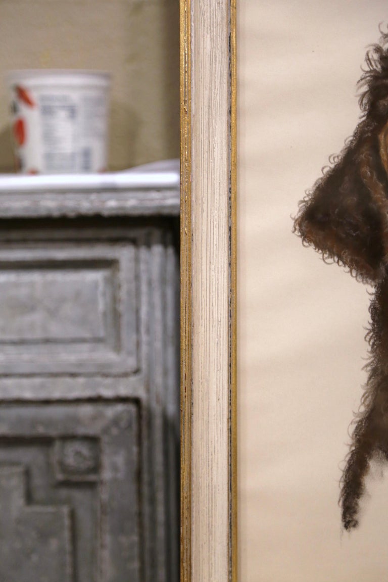 19th Century English Framed Cocker Spaniel Puddle Mix Pastel Signed F ...