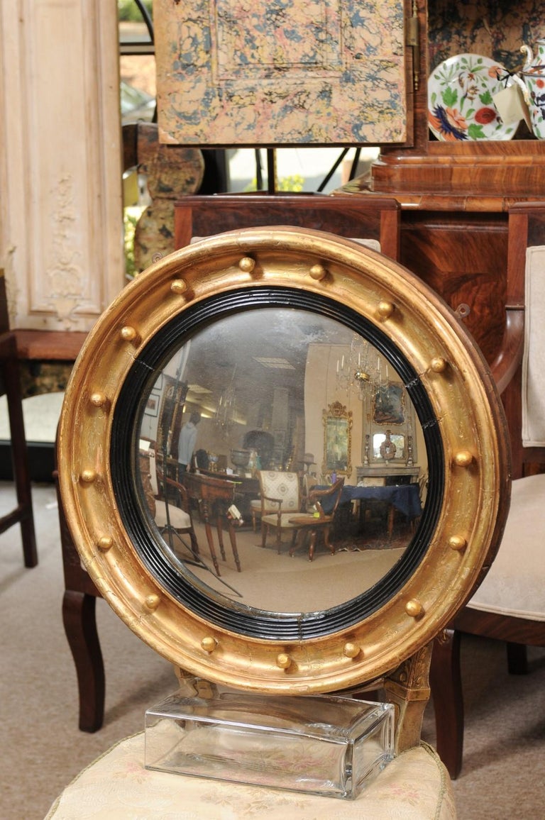 19th Century English Giltwood Bullseye / Convex Mirror with Ebonized ...
