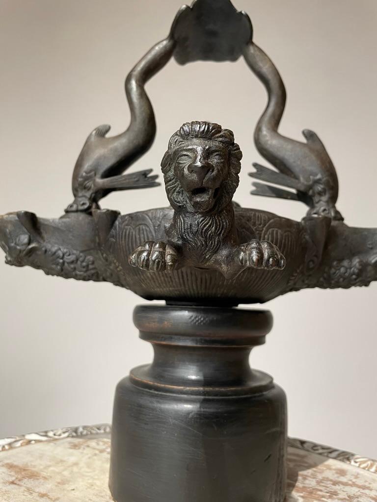 19th Century English Grand Tour Roman Bronze Oil Lamp with Dolphins and ...