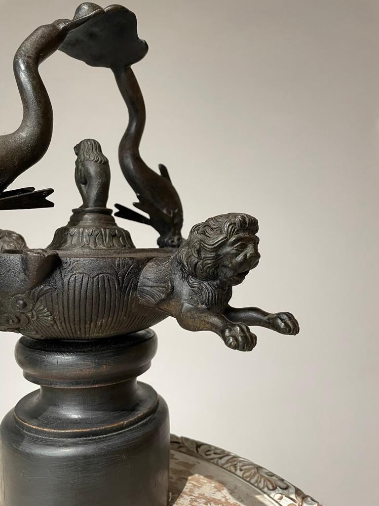 19th Century English Grand Tour Roman Bronze Oil Lamp with Dolphins and ...