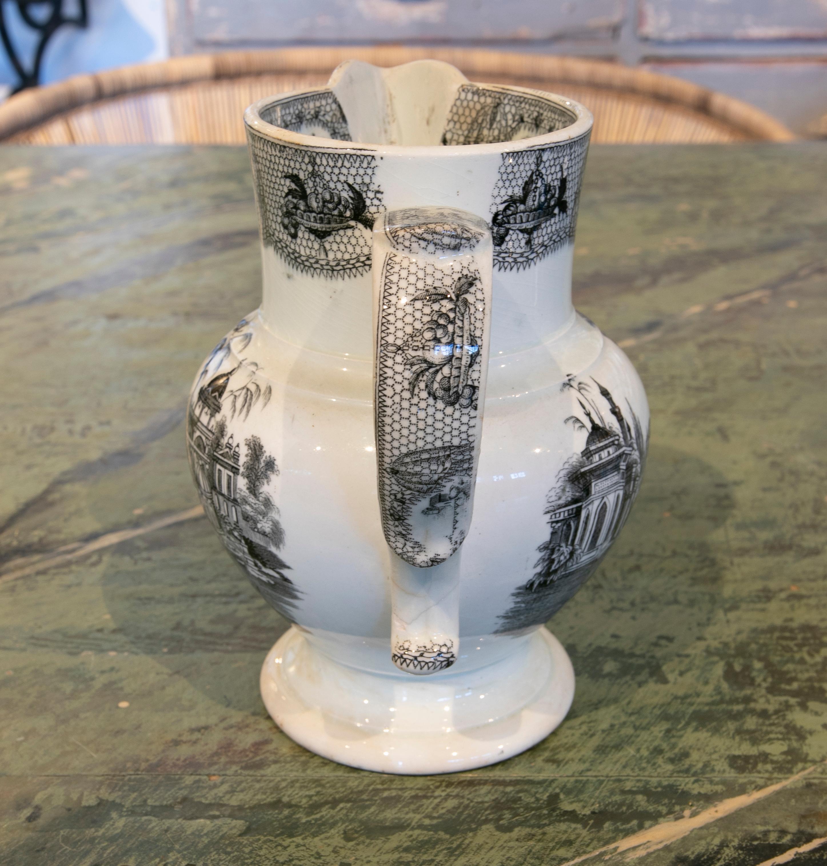 19th Century English Hand Painted Ceramic Jug with Landscapes For Sale ...