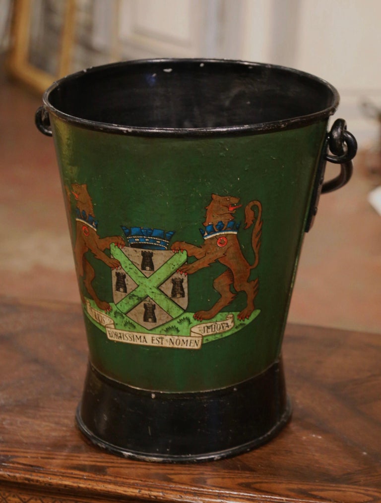 19th Century English Hand Painted Iron Coal Bucket with Plymouth Crest ...