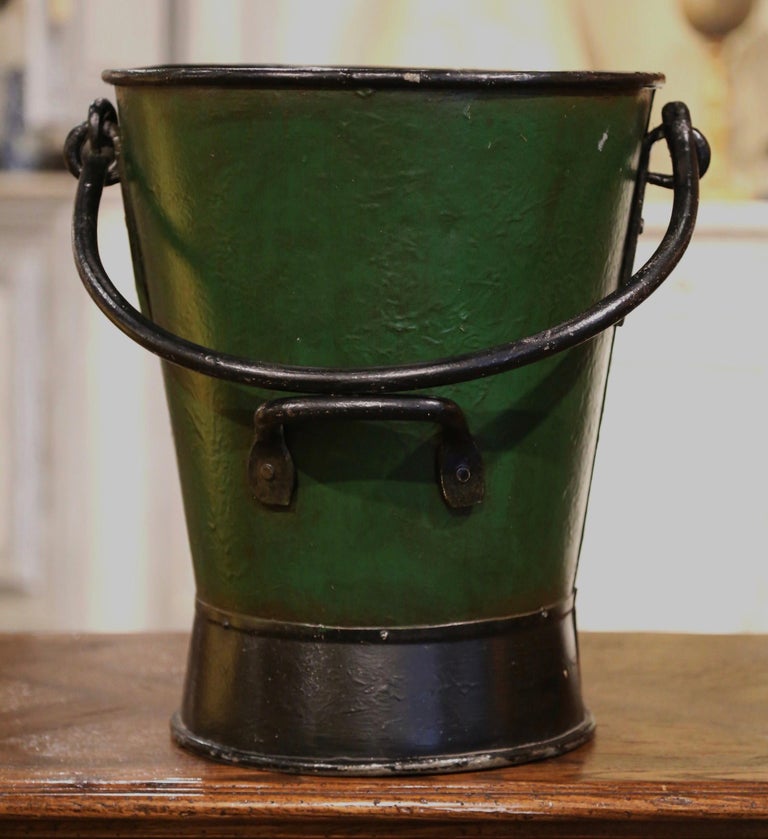 19th Century English Hand Painted Iron Coal Bucket with Plymouth Crest ...