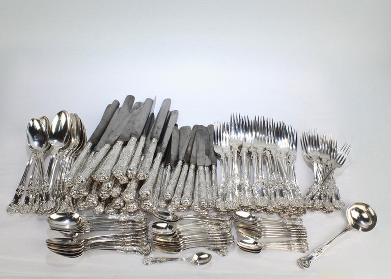 19th Century English Queen Pattern Sterling Silver 112 Piece Flatware ...