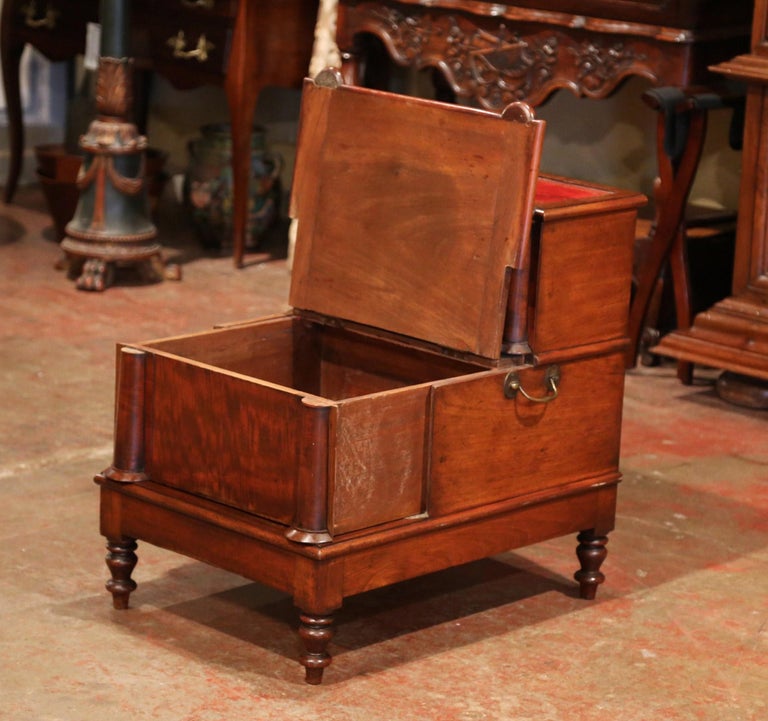 19th Century English Mahogany and Red Leather Library Step Ladder with ...