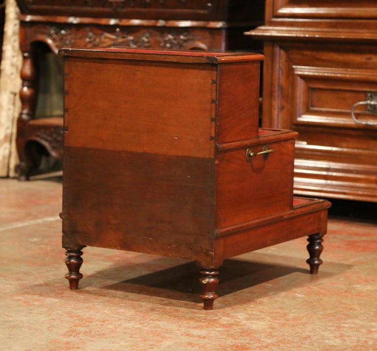 19th Century English Mahogany and Red Leather Library Step Ladder with ...
