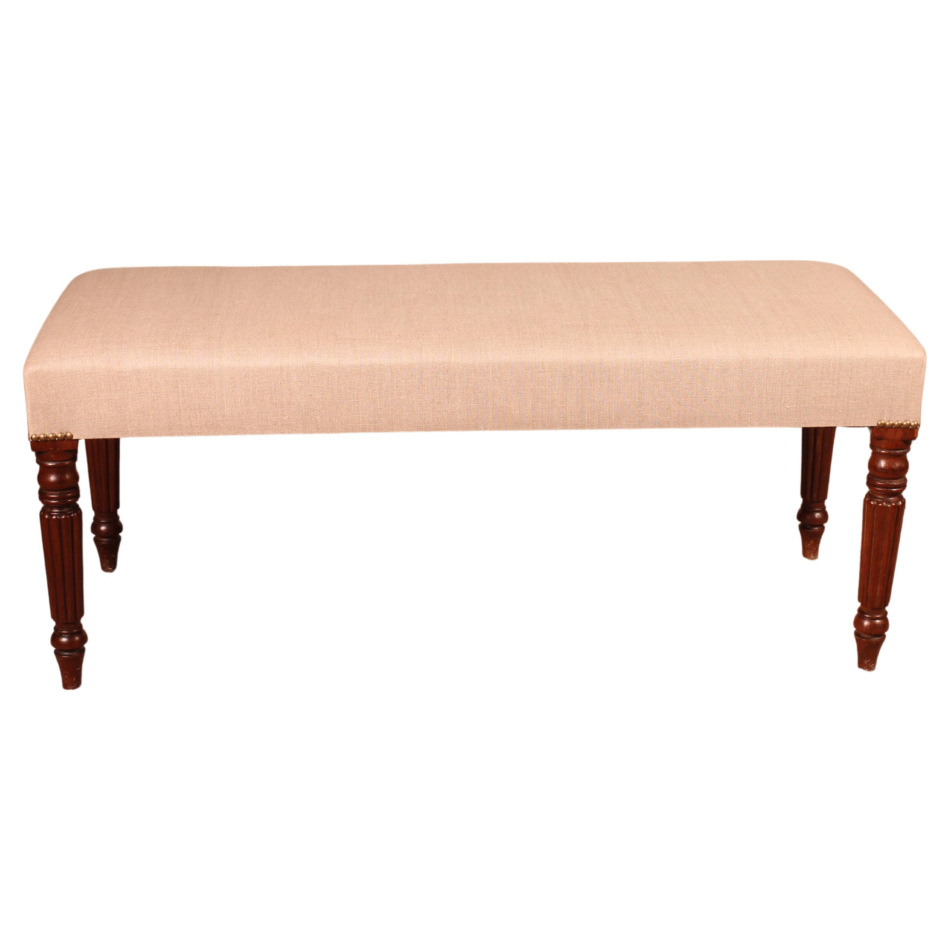 English Mid-19th Century Upholstered Mahogany Bench at 1stDibs