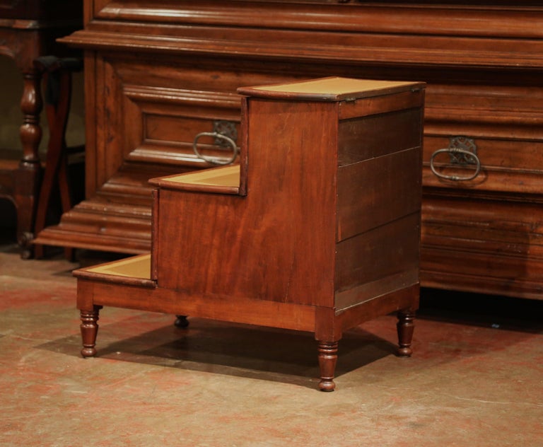 19th Century English Mahogany and Leather Library Step Ladder with ...