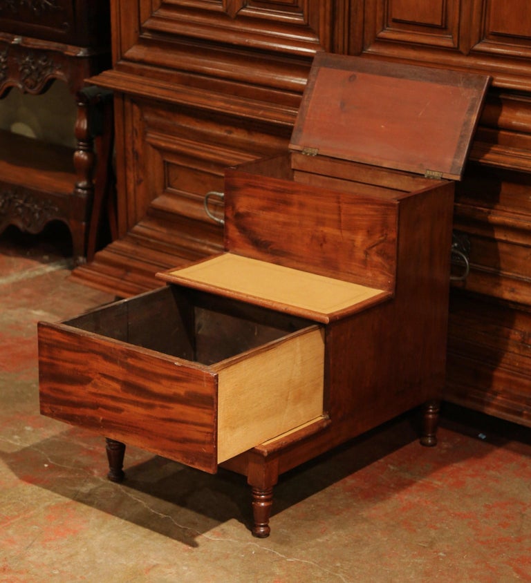19th Century English Mahogany and Leather Library Step Ladder with ...