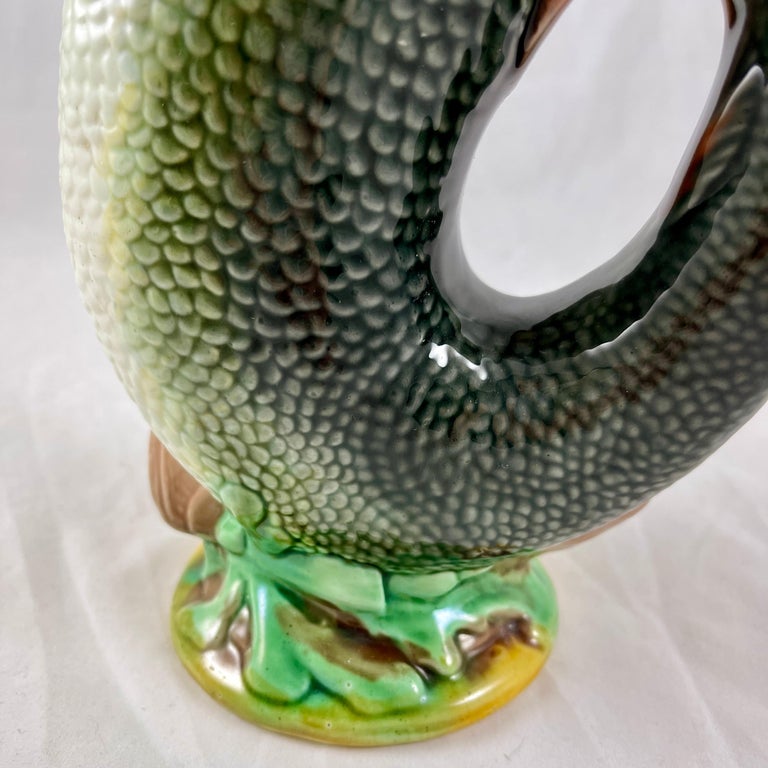 19th Century English Majolica Green, Black Leaping Fish Large Gurgling ...