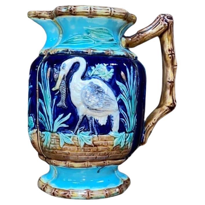 19th Century English Majolica Herons and Bamboo Pitcher Joseph ...