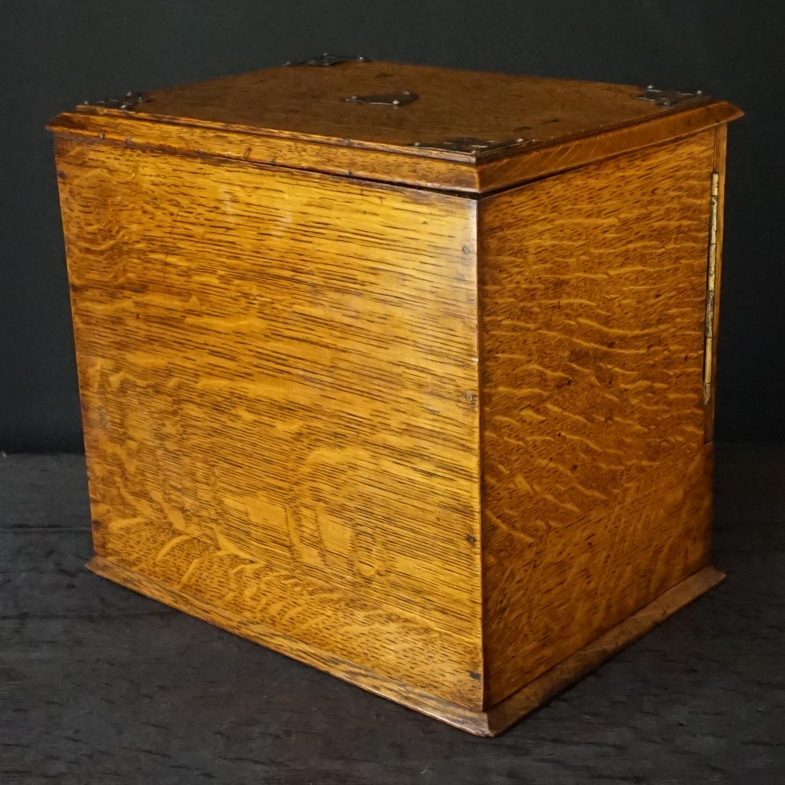 19th Century English Oak Cigar Humidor Box Cabinet with Cedar Interior ...