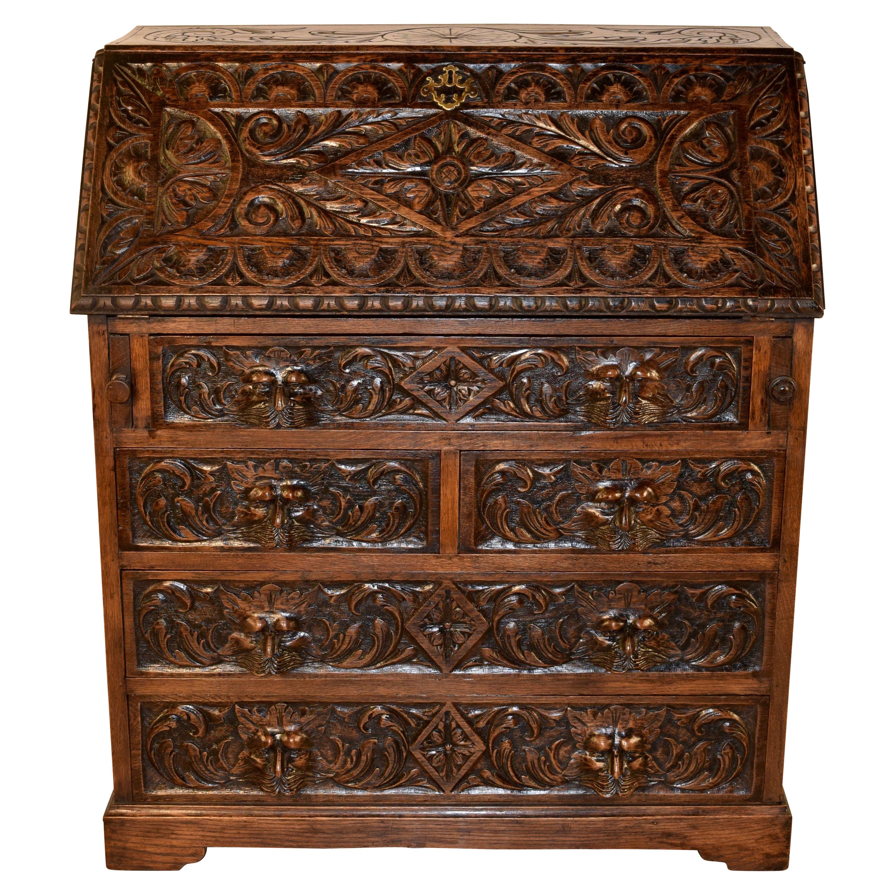 Italian Baroque Walnut Fall Front Desk For Sale at 1stDibs