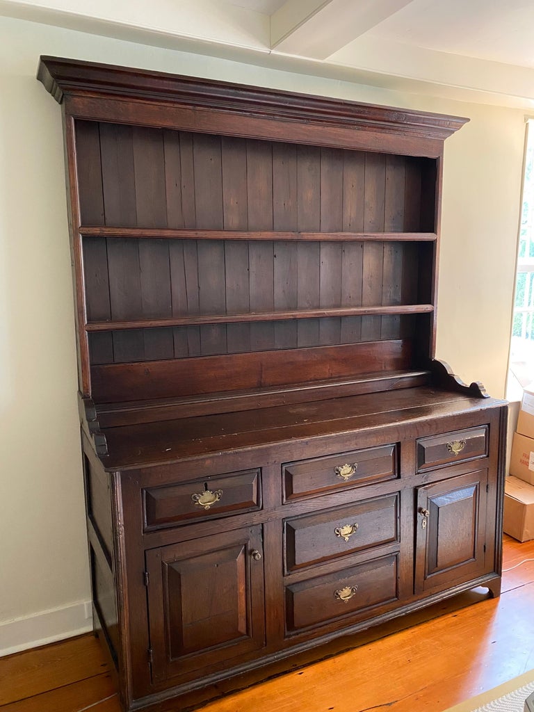 19th Century English Oak Two Part Step Back Cupboard For Sale at 1stDibs