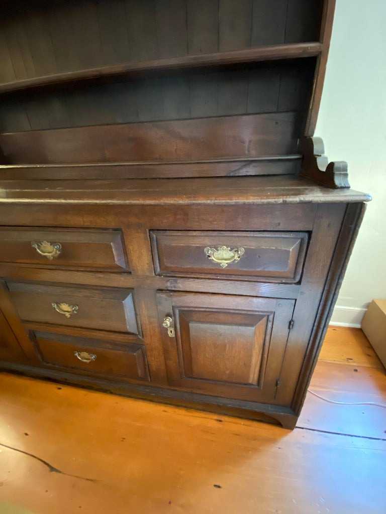 19th Century English Oak Two Part Step Back Cupboard For Sale at 1stDibs