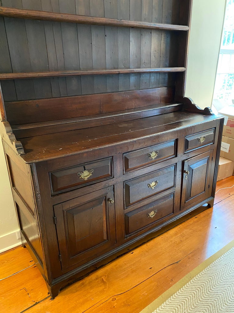 19th Century English Oak Two Part Step Back Cupboard For Sale at 1stDibs
