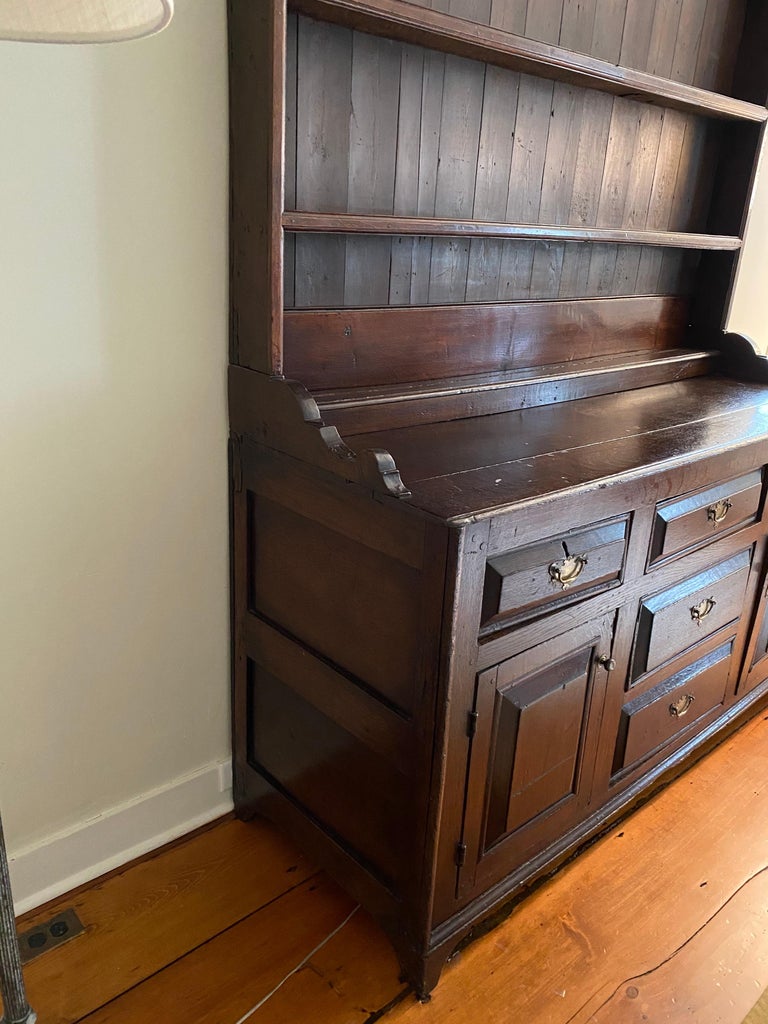 19th Century English Oak Two Part Step Back Cupboard For Sale at 1stDibs