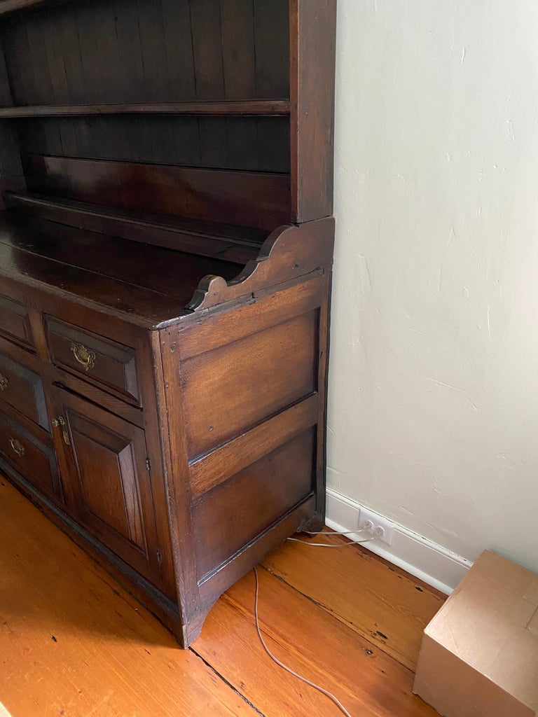 19th Century English Oak Two Part Step Back Cupboard For Sale at 1stDibs