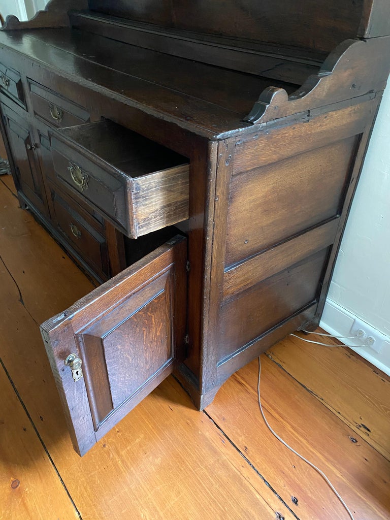 19th Century English Oak Two Part Step Back Cupboard For Sale at 1stDibs