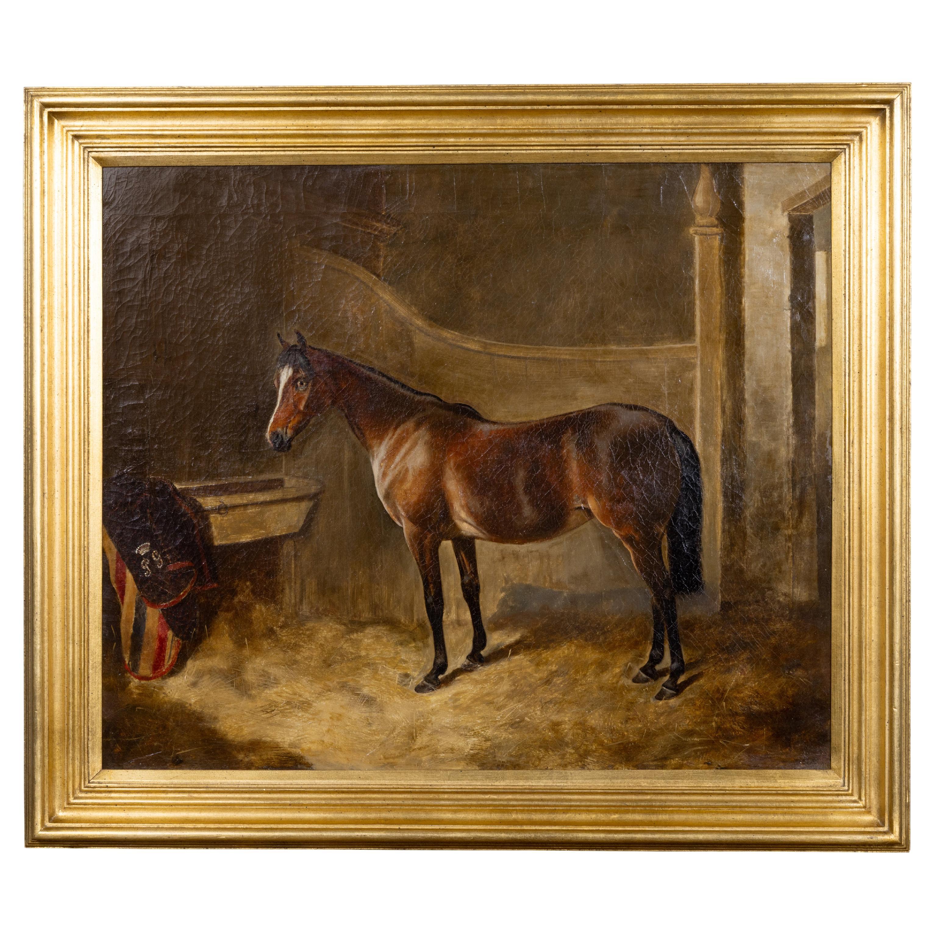 Emil Volkers - A Race Horse in a Stable Framed Antique Oil painting For ...