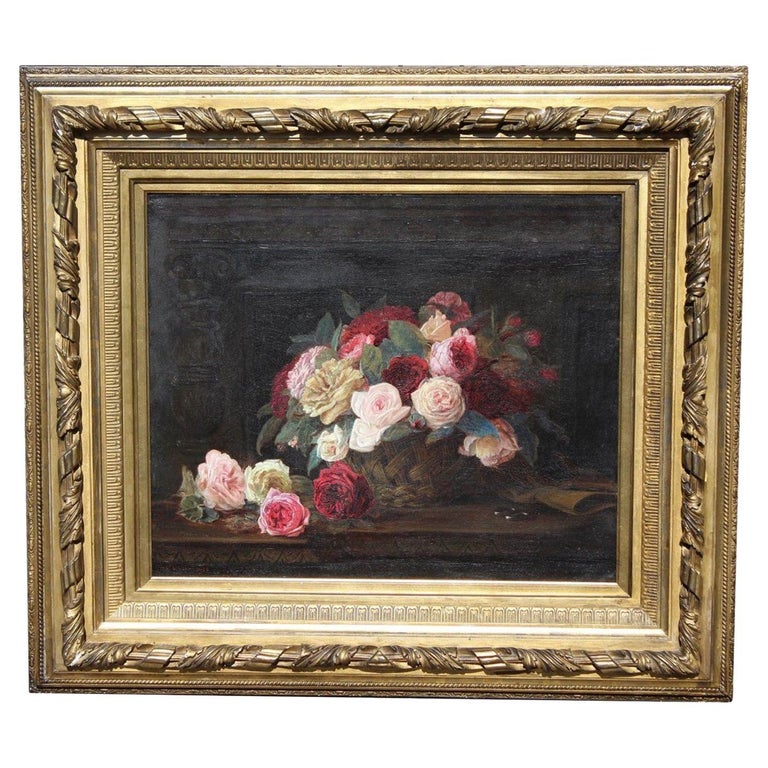 19th Century English Oil Painting with Flowers by John William ...