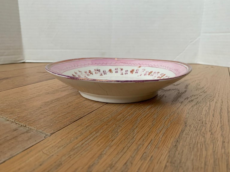 19th Century English Pink Floral Lusterware Round Porcelain Plate ...