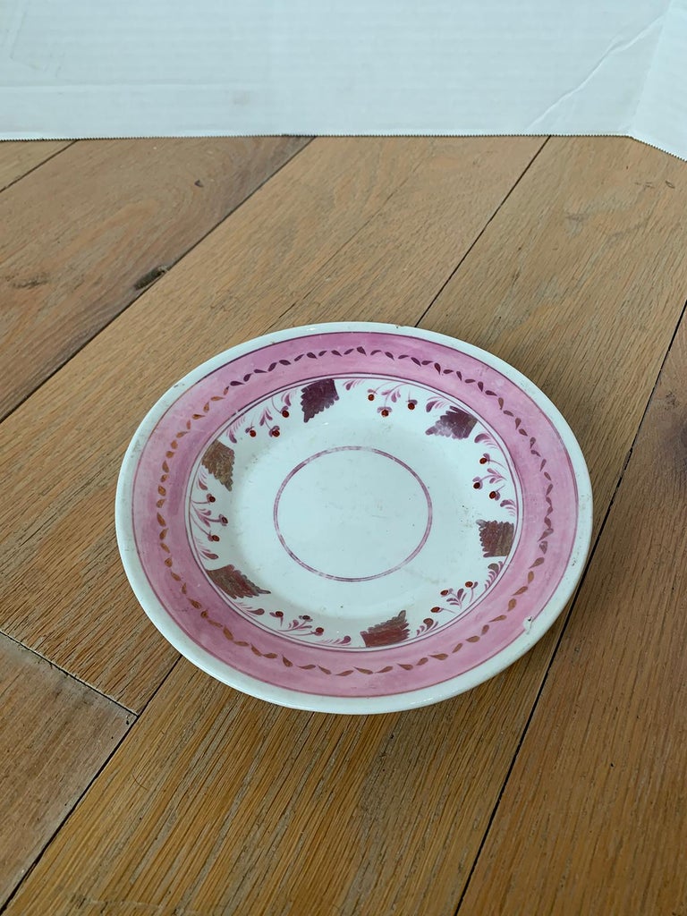 19th Century English Pink Floral Lusterware Round Porcelain Plate ...