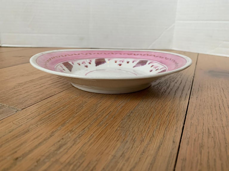 19th Century English Pink Floral Lusterware Round Porcelain Plate ...