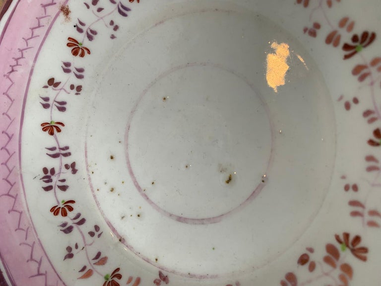 19th Century English Pink Floral Lusterware Round Porcelain Plate ...