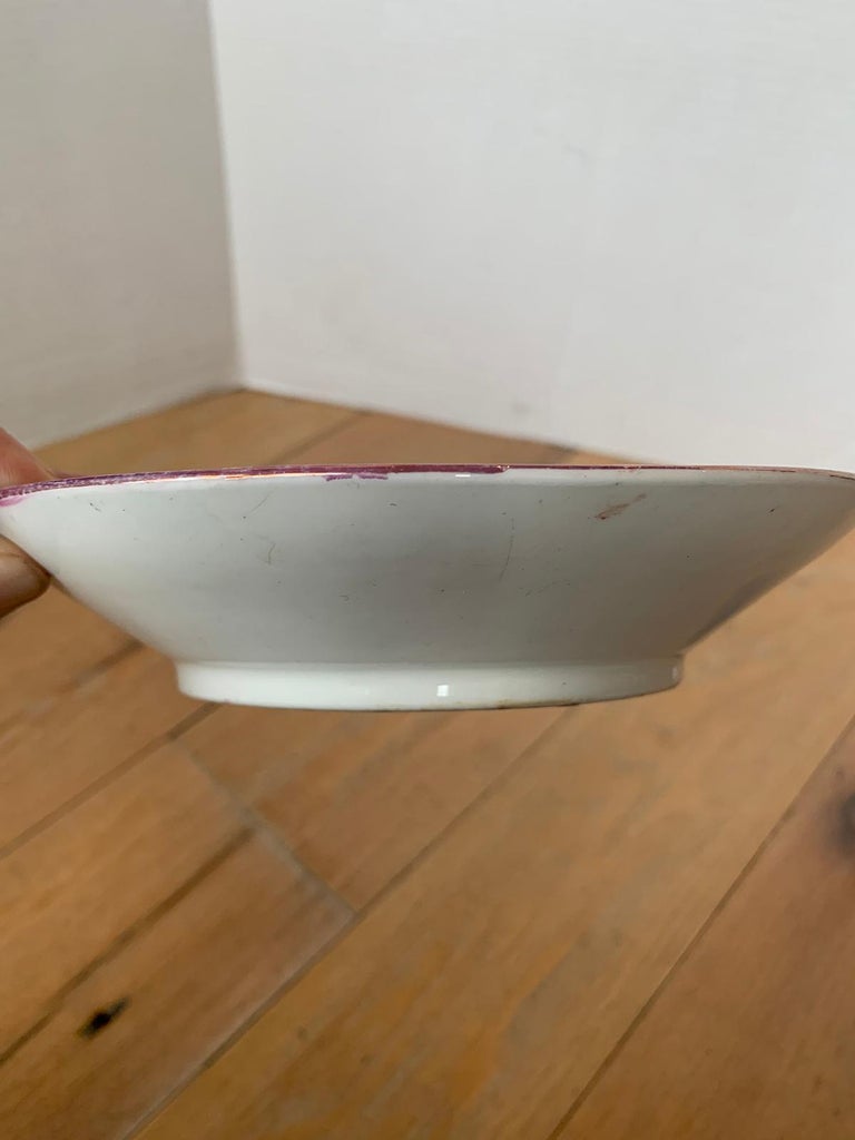 19th Century English Pink Floral Lusterware Round Porcelain Plate ...