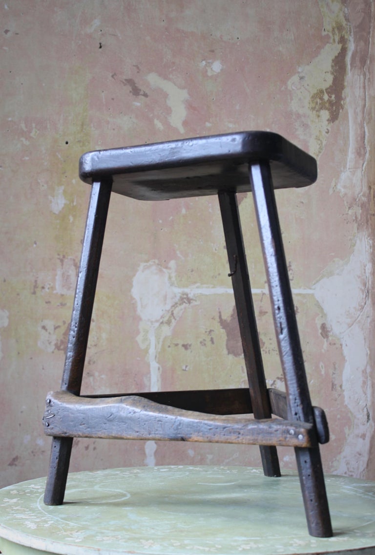 19th Century English Primitive Elm Cricket Stool Industrial Factory For ...