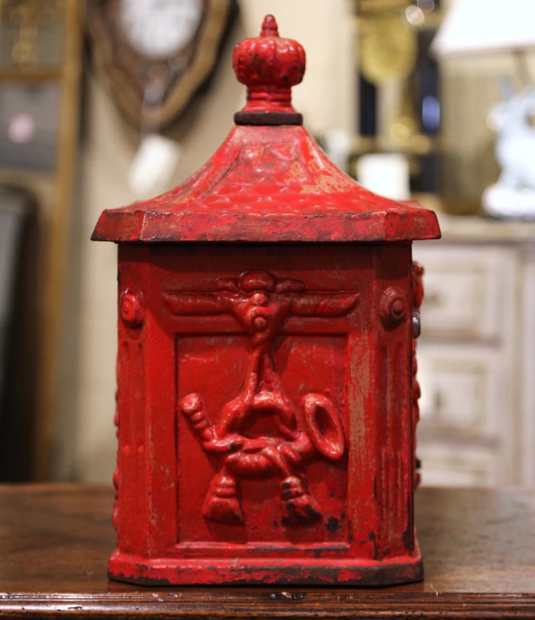 19th Century English Red Painted Cast Iron Mailbox with Relief Decor at ...