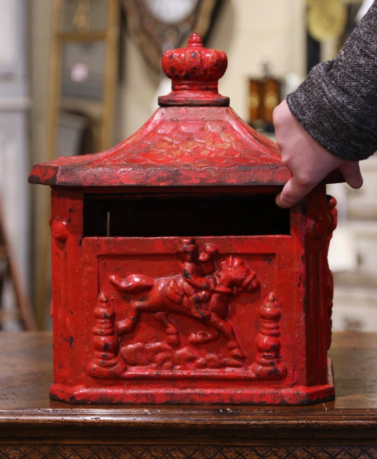 19th Century English Red Painted Cast Iron Mailbox with Relief Decor at ...