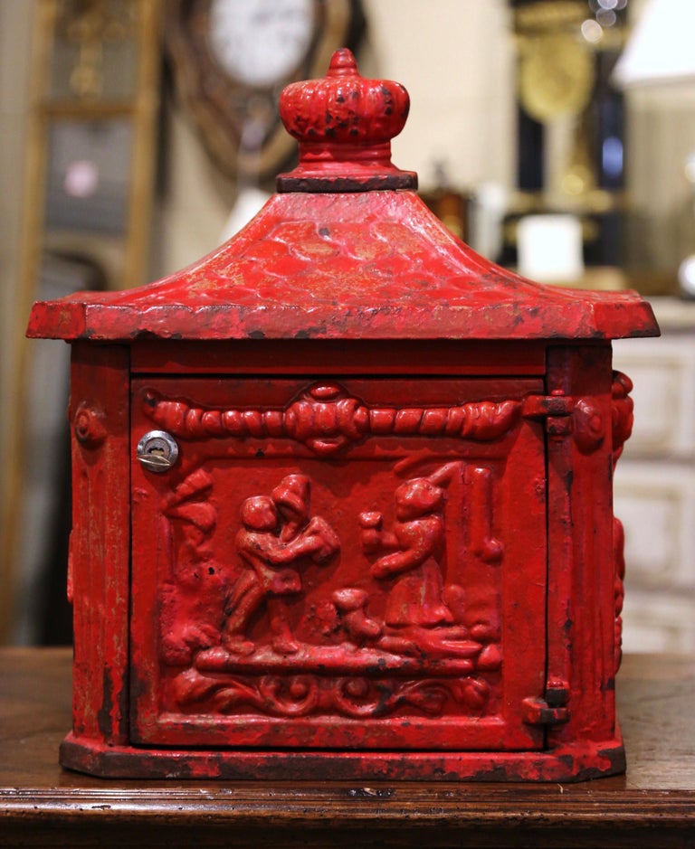 19th Century English Red Painted Cast Iron Mailbox with Relief Decor at ...