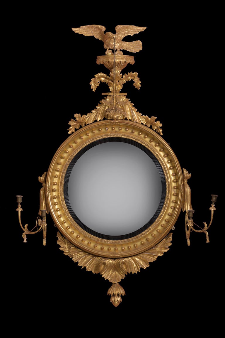 19th Century English Regency Carved Giltwood Convex Mirror For Sale at ...