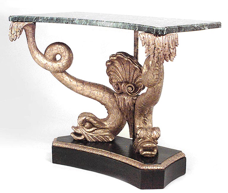English Regency Style Gilt Dolphin Console Table For Sale at 1stDibs