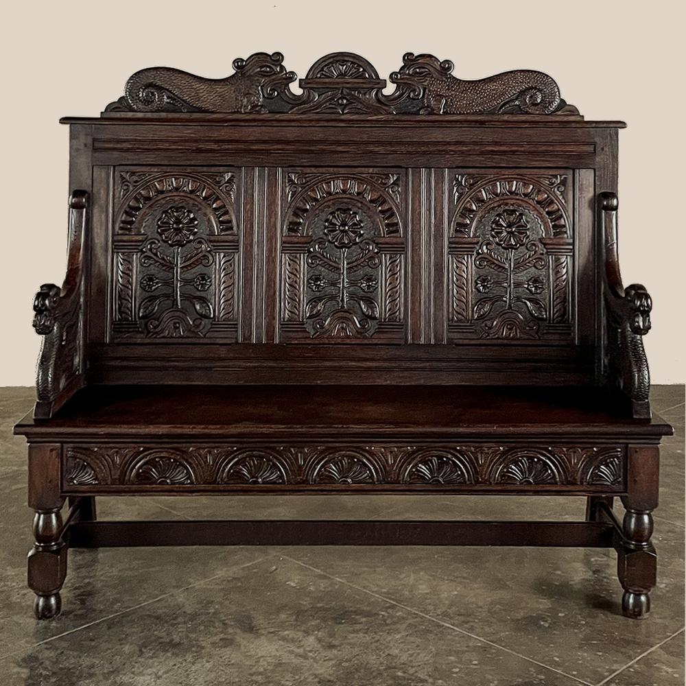 19th Century English Renaissance Carved Hall Bench by Baker of Somerset ...